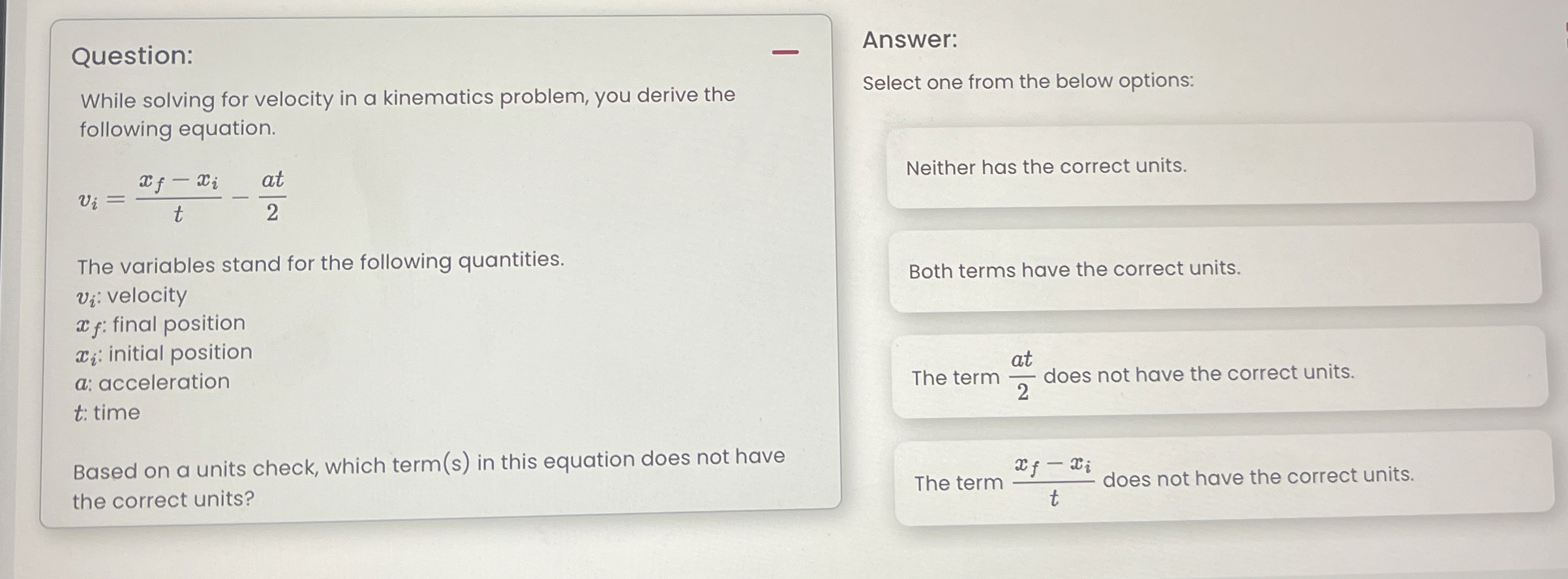 Solved Question:While solving for velocity in a kinematics | Chegg.com