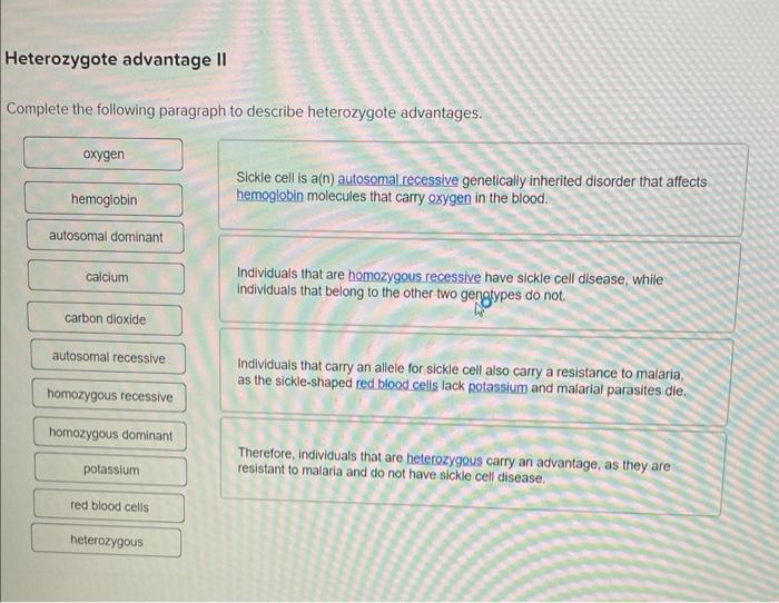 Solved Heterozygote advantage II Complete the following | Chegg.com