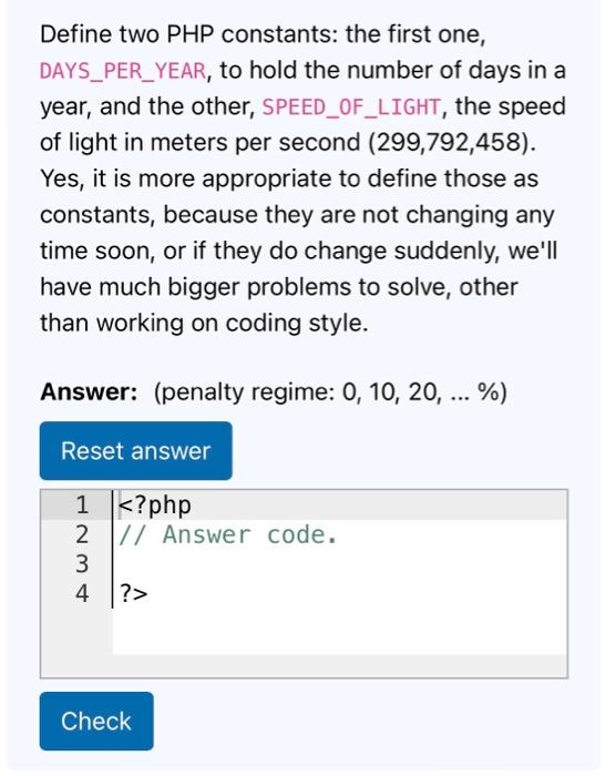 Solved Define two PHP constants: the first one, | Chegg.com