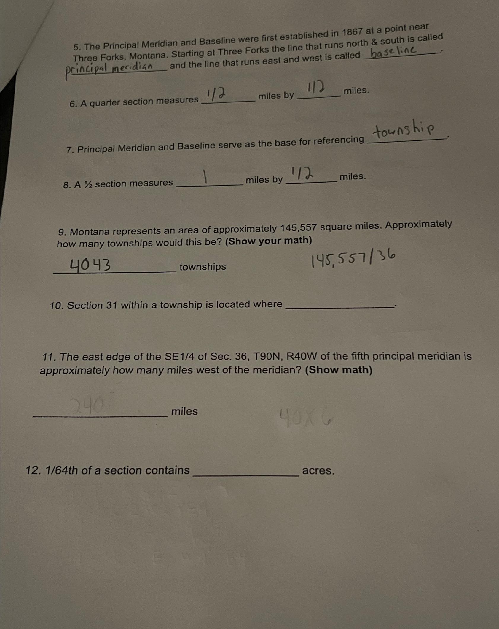 Solved The Principal Meridian and Baseline were first | Chegg.com