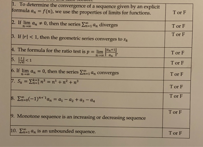 Solved 1. To determine the convergence of a sequence given | Chegg.com