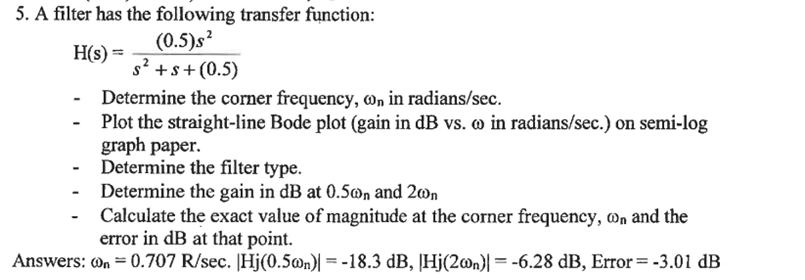 Solved A filter has the following transfer function: | Chegg.com