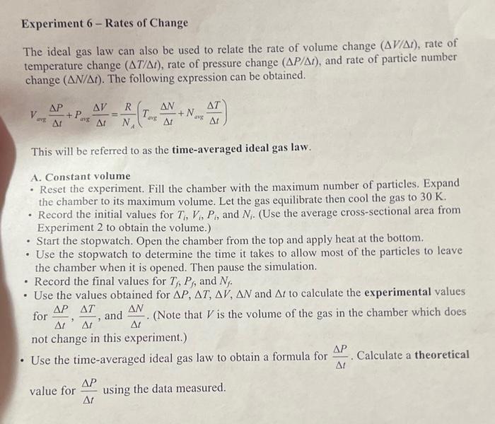 Experiment 6 - Rates of Change The ideal gas law can | Chegg.com