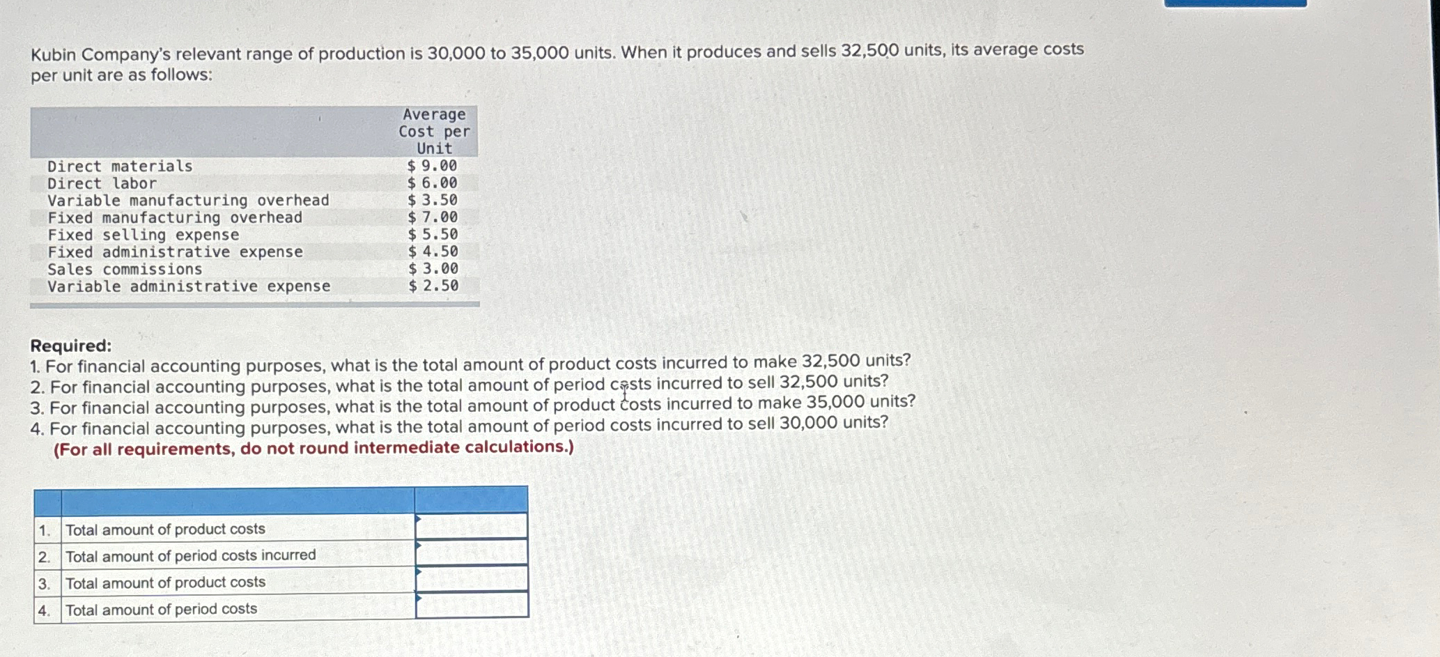 Solved Kubin Company's relevant range of production is | Chegg.com Solved Kubin Company's relevant range of production is | Chegg.com