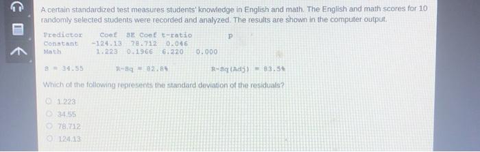 Solved GO A certain standardized test measures students' | Chegg.com