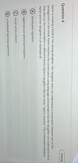 Solved Question 4Karen is reading a book to her young | Chegg.com