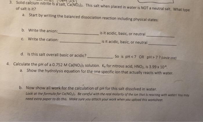 Solved 3. Solid calcium nitrite is a salt, Ca(NO2)2. This | Chegg.com