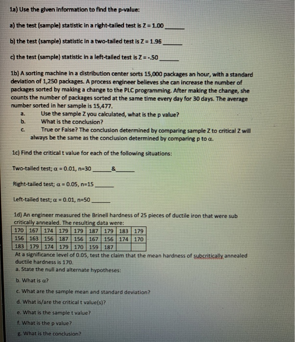 Solved la) Use the given information to find the p-value: a) | Chegg.com