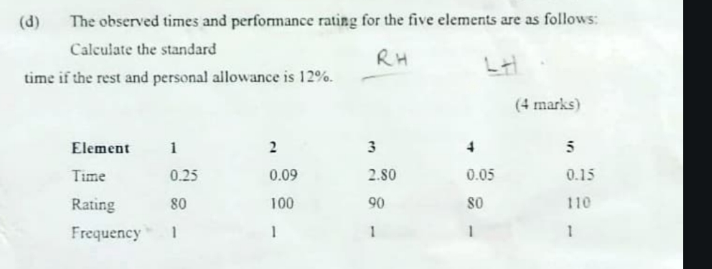 Solved (d) ﻿The observed times and performance rating for | Chegg.com