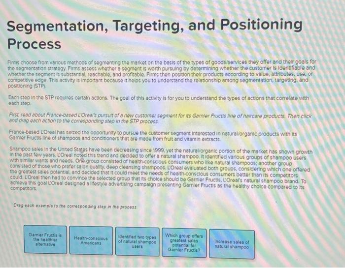 Solved Segmentation, Targeting, and Positioning Process | Chegg.com