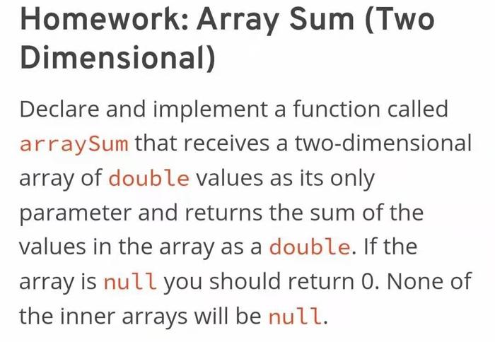 Solved Homework: Array Sum (Two Dimensional) Declare and | Chegg.com