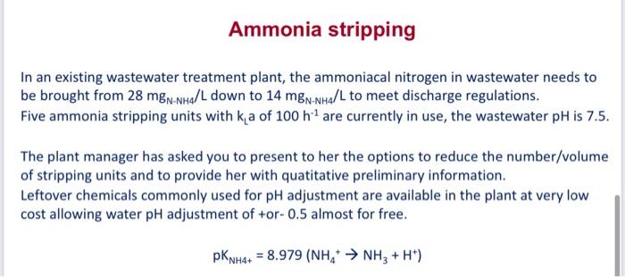 Solved Ammonia stripping In an existing wastewater treatment | Chegg.com