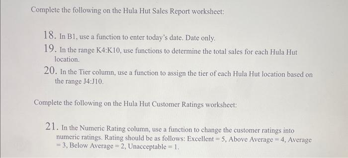 Complete the following on the Hula Hut Sales Report | Chegg.com
