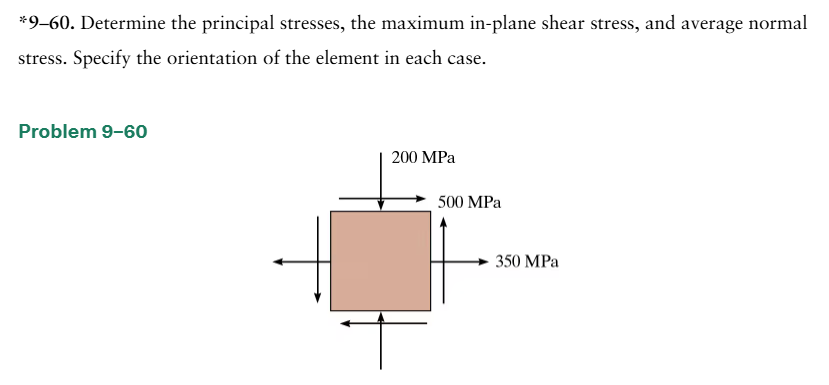 Solved *9-60. Determine the principal stresses, the maximum | Chegg.com Solved *9-60. Determine the principal stresses, the maximum | Chegg.com