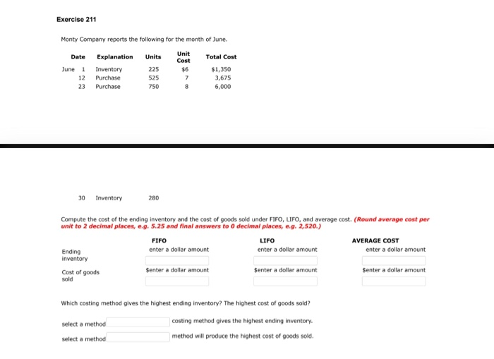 Solved Exercise 211 Monty Company reports the following for | Chegg.com