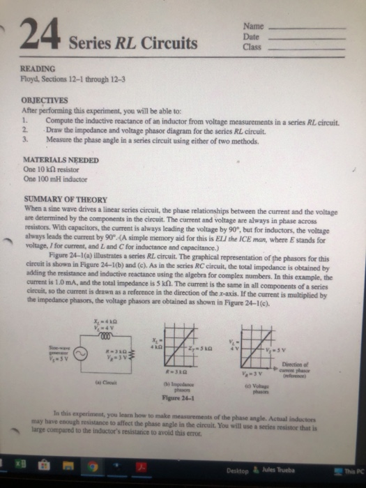 Series RL Circuits Name Date Class READING Floyd, | Chegg.com