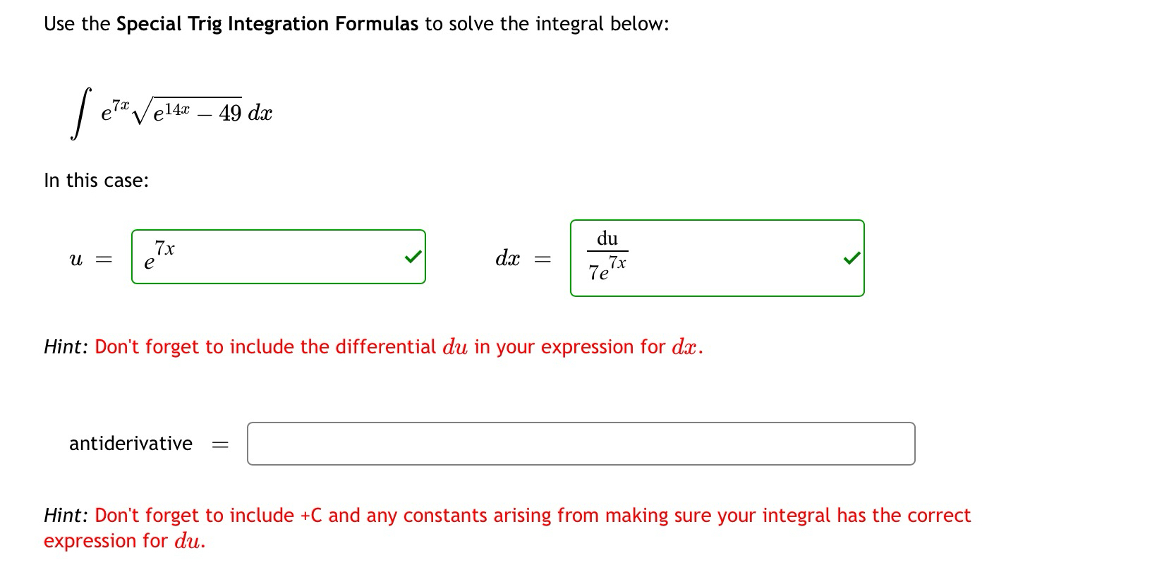 Solved Use the Special Trig Integration Formulas to solve | Chegg.com