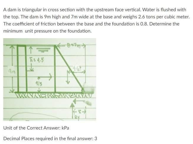 Solved A dam is triangular in cross section with the | Chegg.com