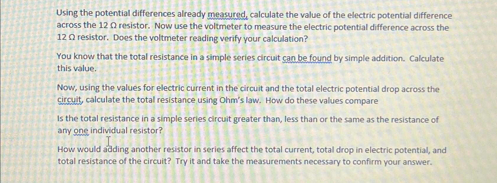 Solved Using the potential differences already measured, | Chegg.com