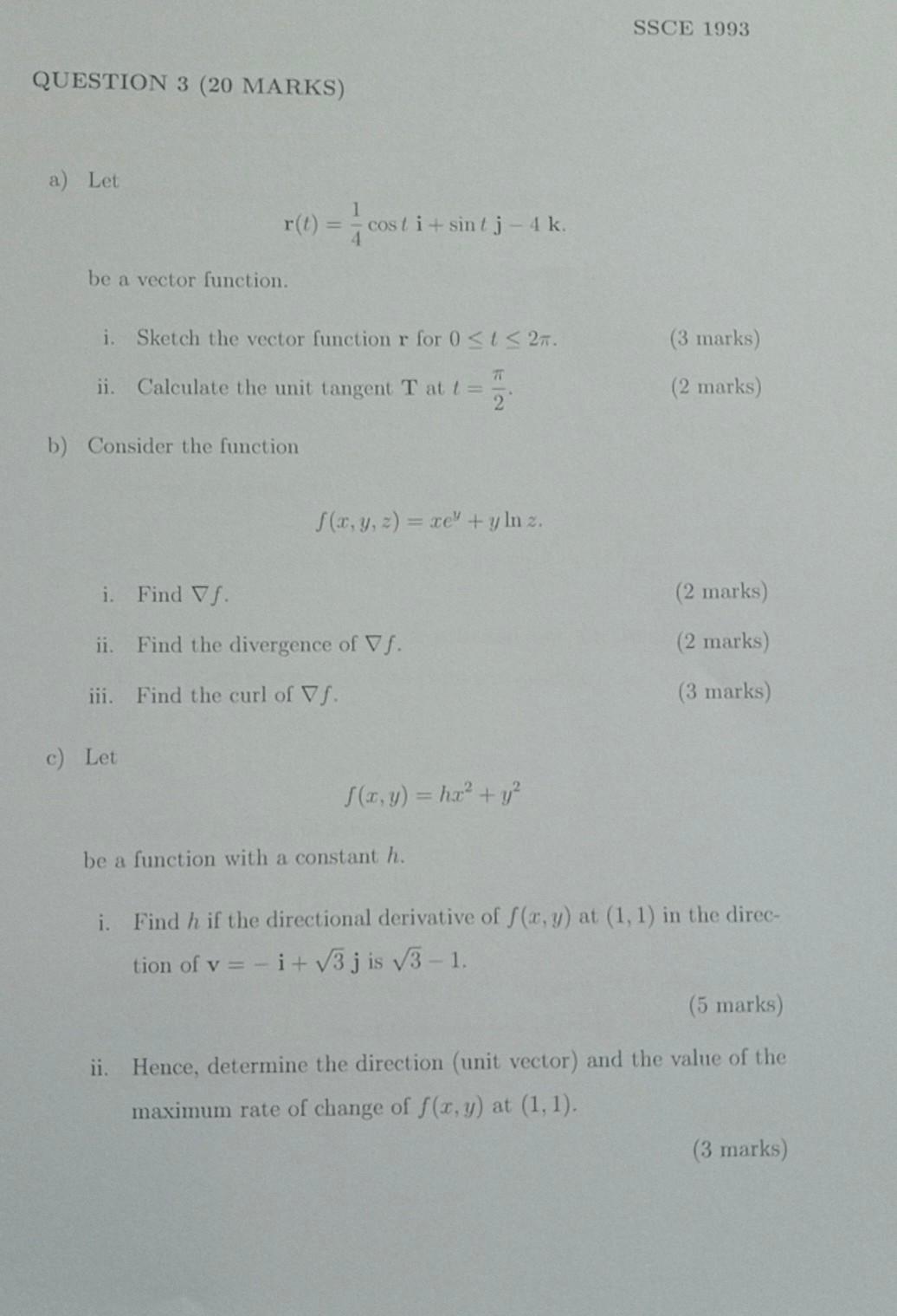 Solved SSCE 1993 QUESTION 3 (20 MARKS) a) Let cost i + sint | Chegg.com