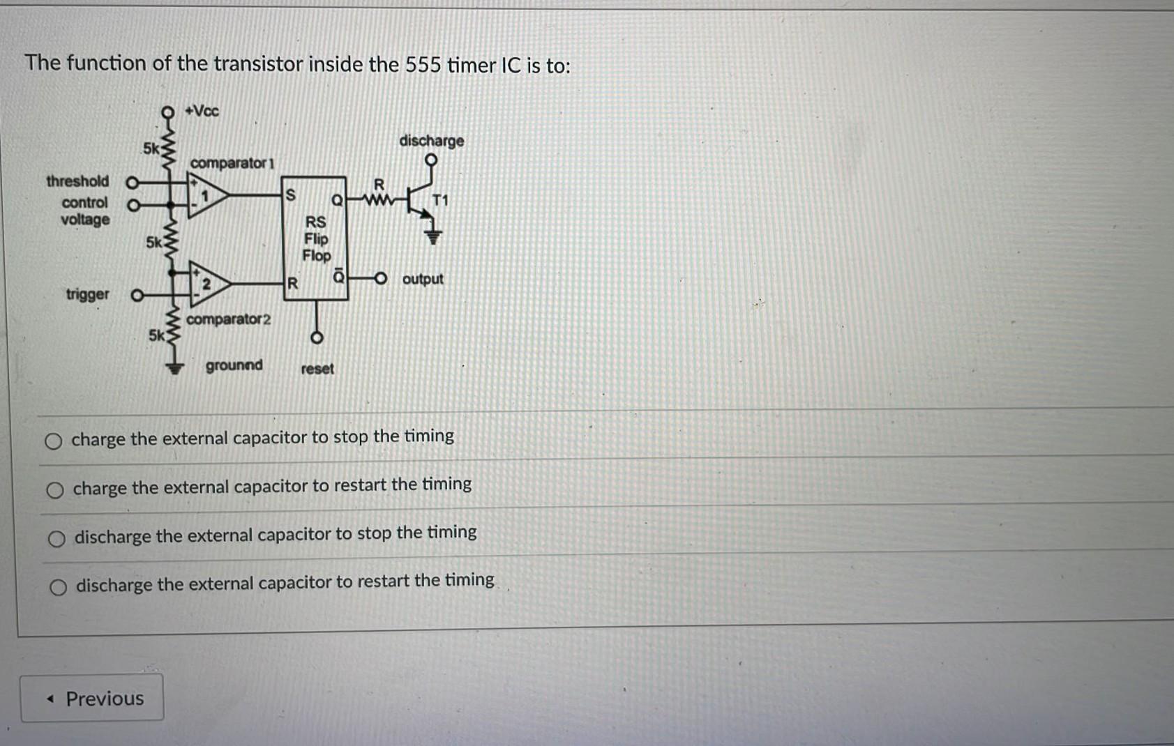 Solved The function of the transistor inside the 555 timer | Chegg.com