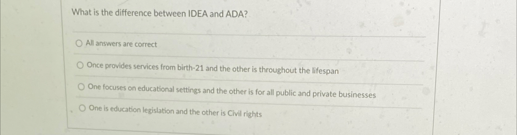 Solved What is the difference between IDEA and ADA?All | Chegg.com