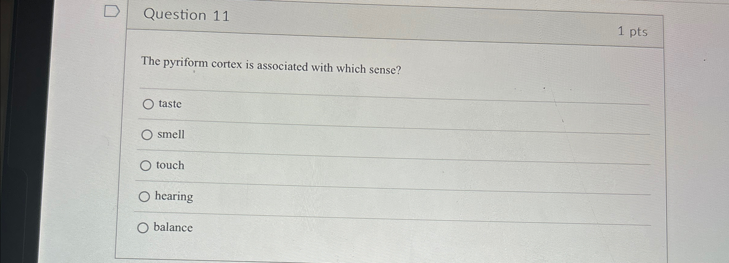 Solved Question 111ptsThe pyriform cortex is associated with | Chegg.com