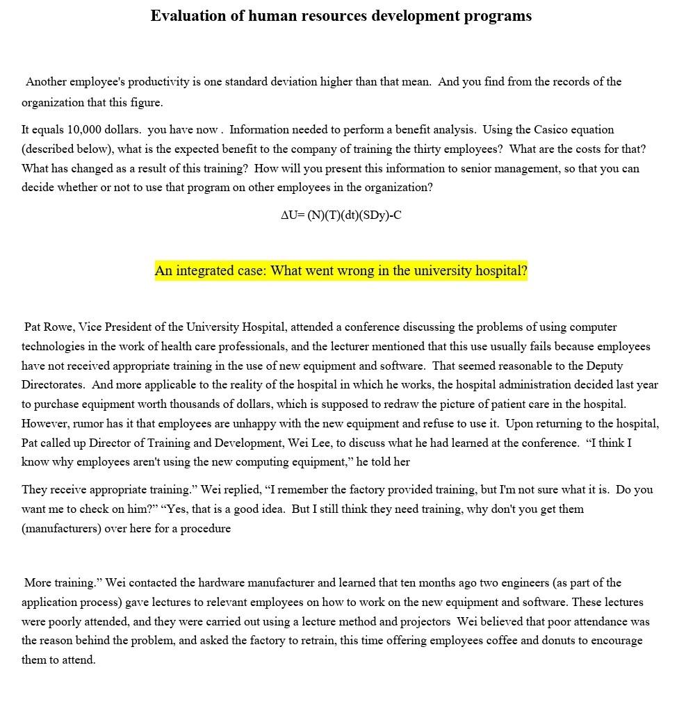 Solved Evaluation of human resources development programs | Chegg.com