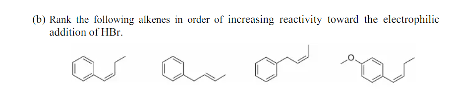 Solved (b) ﻿Rank the following alkenes in order of | Chegg.com