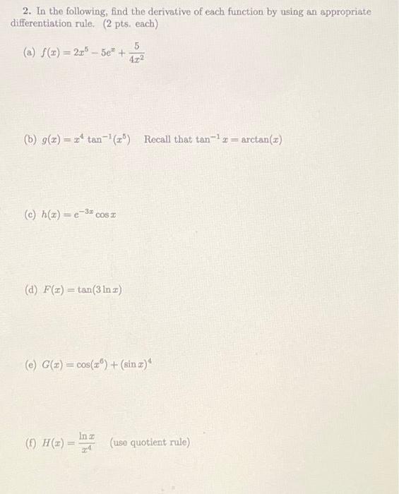 Solved In the following, find the derivative of each | Chegg.com