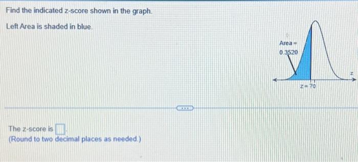 Solved Find the indicated z-score shown in the graph. Left | Chegg.com
