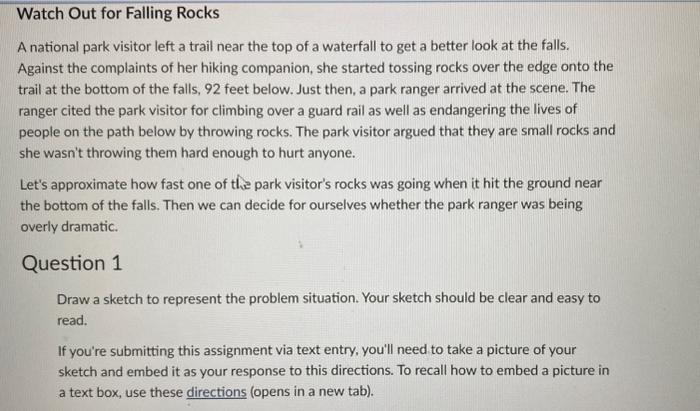 Watch Out for Falling Rocks A national park visitor | Chegg.com