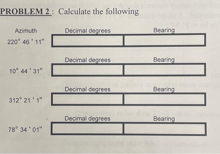 Solved PROBLEM 2: Calculate the following Azimuth | Chegg.com