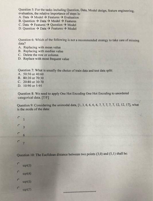 Solved Question 5: For the tasks including Question, Data, | Chegg.com