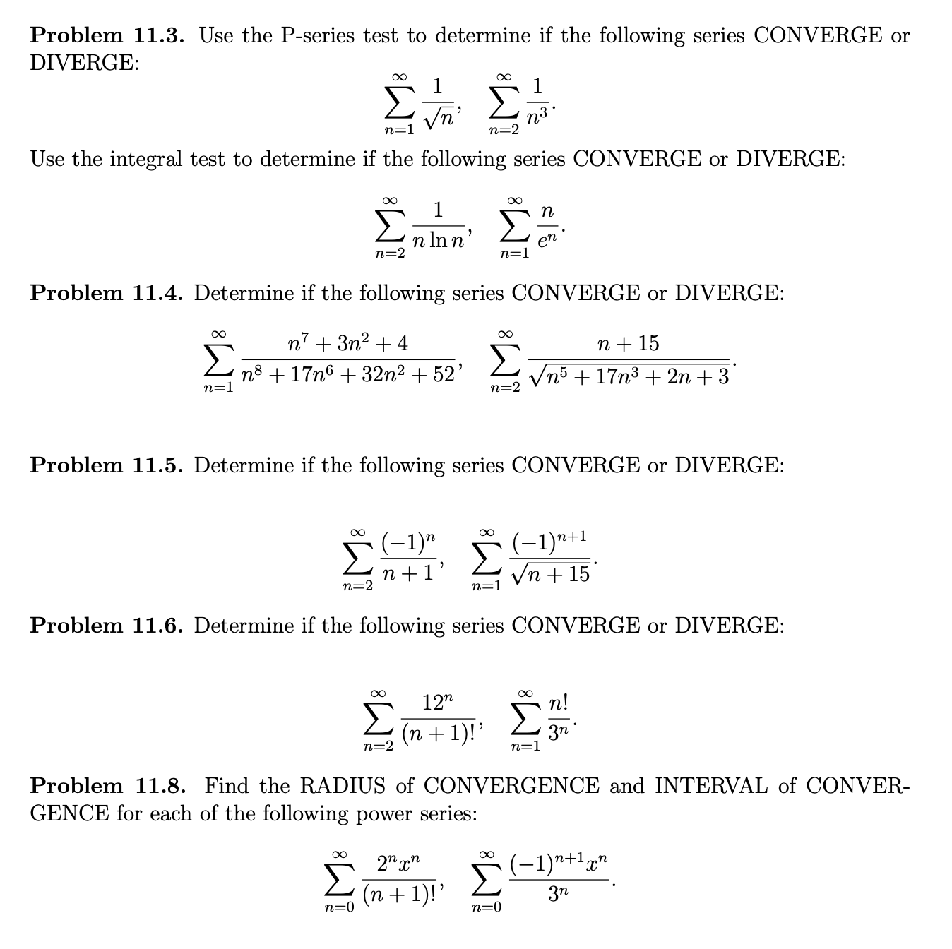 Solved Problem 11.3. ﻿Use the P-series test to ﻿determine if | Chegg.com