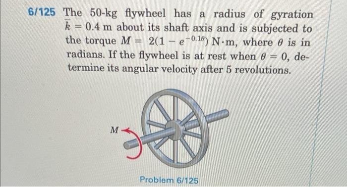 Solved 6/125 The 50-kg flywheel has a radius of gyration k | Chegg.com