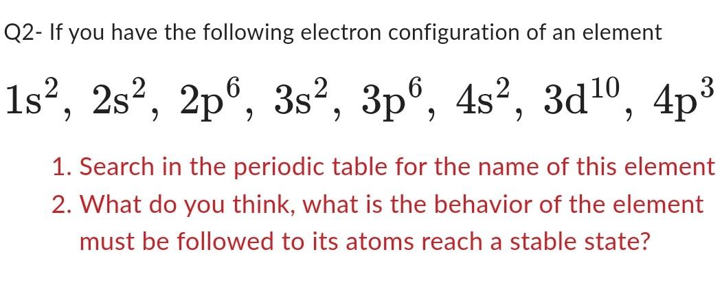 Solved Q2- If you have the following electron configuration | Chegg.com