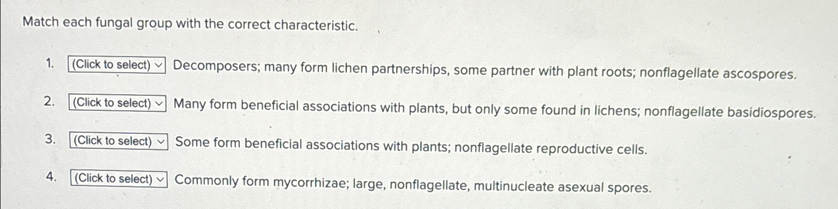 Solved Match each fungal group with the correct | Chegg.com