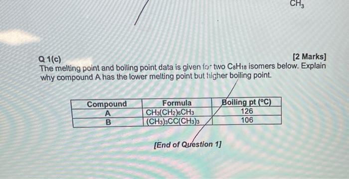 Solved Q1(c) [2 Marks] The melting point and boiling point | Chegg.com