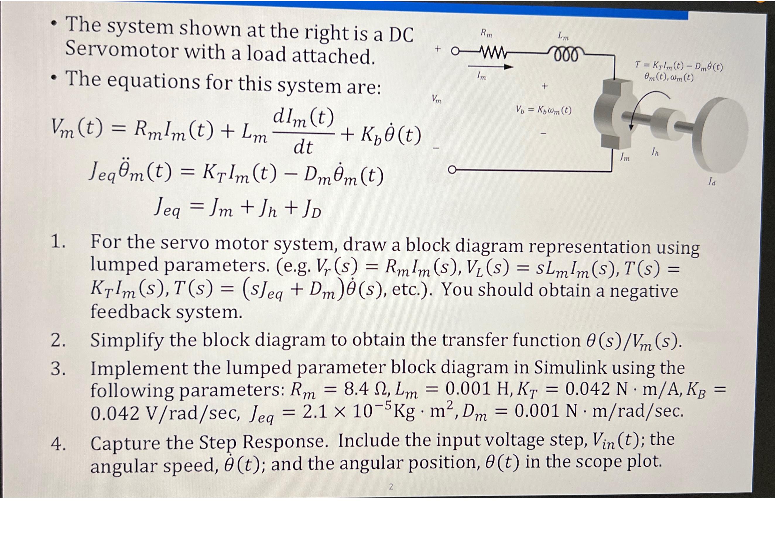Solved The system shown at the right is a DC Servomotor with | Chegg.com