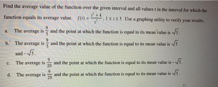 Solved Find the average value of the function over the given | Chegg.com