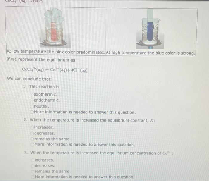 Solved CoCl42(aq)⇌Co2+(aq)+4Cl−(aq) n conclude that: 1. This | Chegg.com
