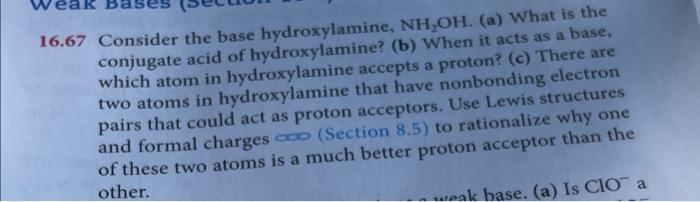 Solved 16.67 Consider the base hydroxylamine, NH2OH. (a) | Chegg.com