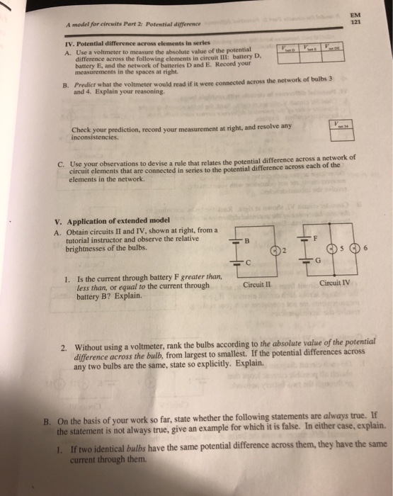 EM 121 A model for circuits Part 2: Potential | Chegg.com
