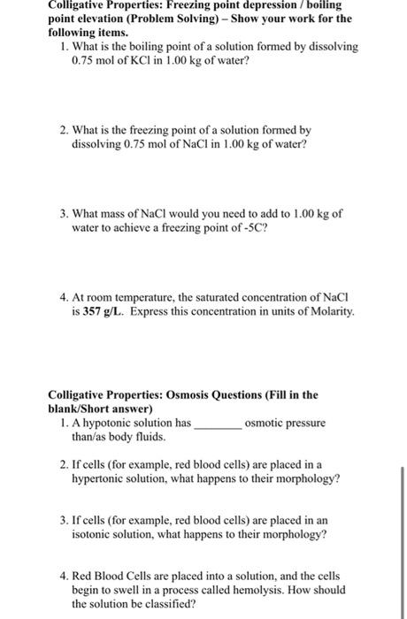 Solved Colligative Properties: Freezing point depression / | Chegg.com
