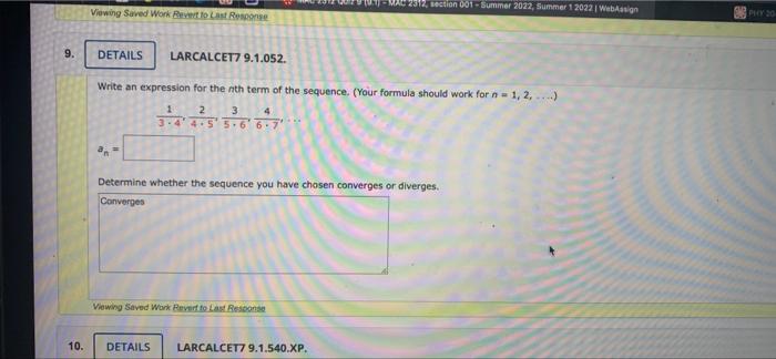 Solved 9. 10. Viewing Saved Work Revert to Last Response | Chegg.com
