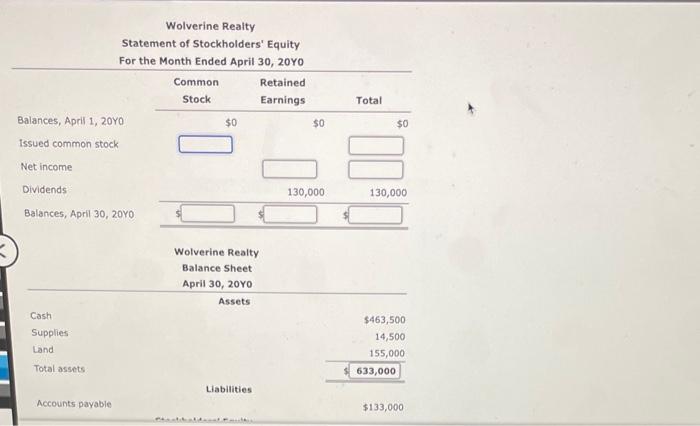 Solved Missing amounts from financial statements The | Chegg.com