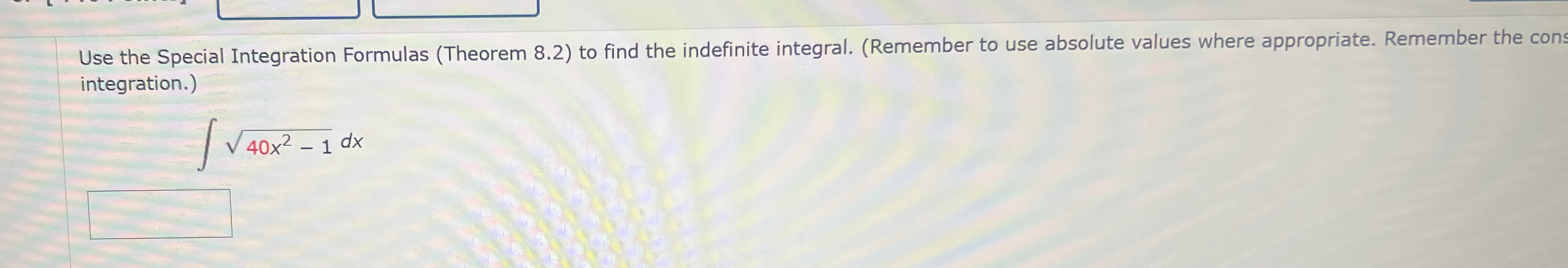 Solved Use the Special Integration Formulas (Theorem 8.2) | Chegg.com