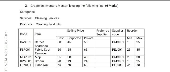 PLASM-001 Rev 004 2. Create an Inventory Masterfile | Chegg.com