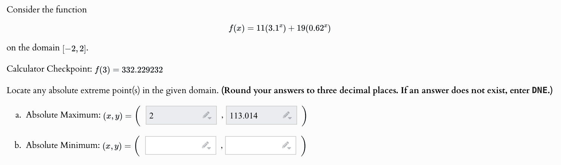 Solved Consider the functionf(x)=11(3.1x)+19(0.62x)on ﻿the | Chegg.com